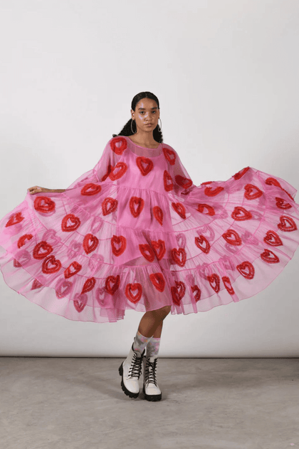 All Hearts Multi Tier Dress - Pink + Red | Omi Na-Na | Ready to Ship ...